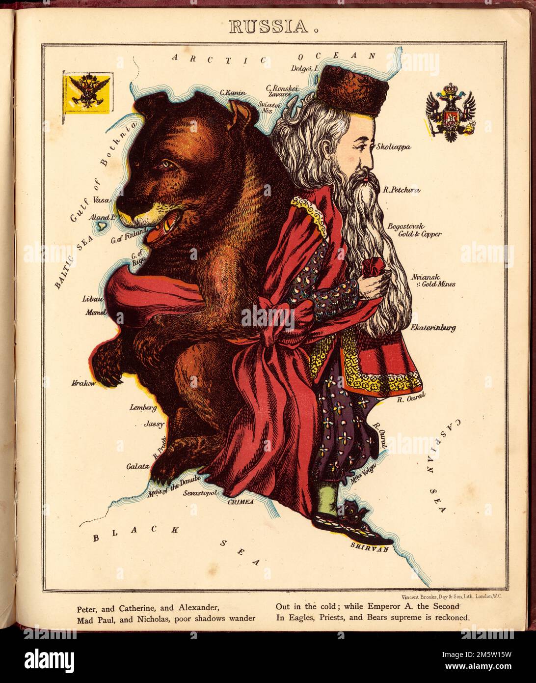Russia. Pictorial map depicting Russia as a bear and Tsar Alexander II ...