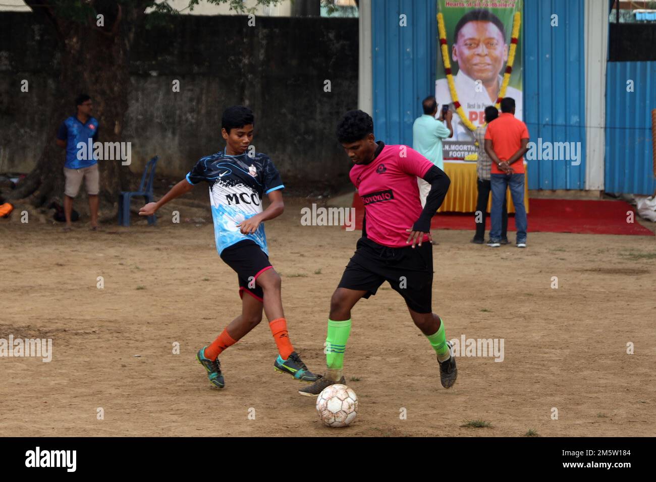 Chennai, Tamil Nadu, India. 31st Dec, 2022. Young football players from ...