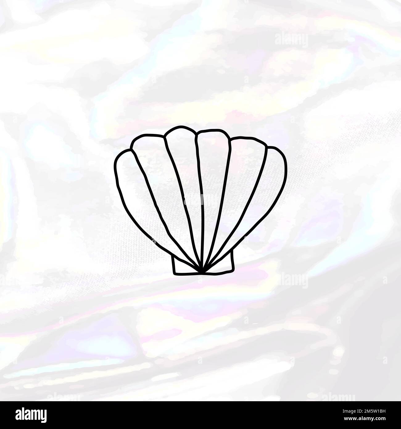 Doodle shell clamps on a white holographic background vector Stock ...