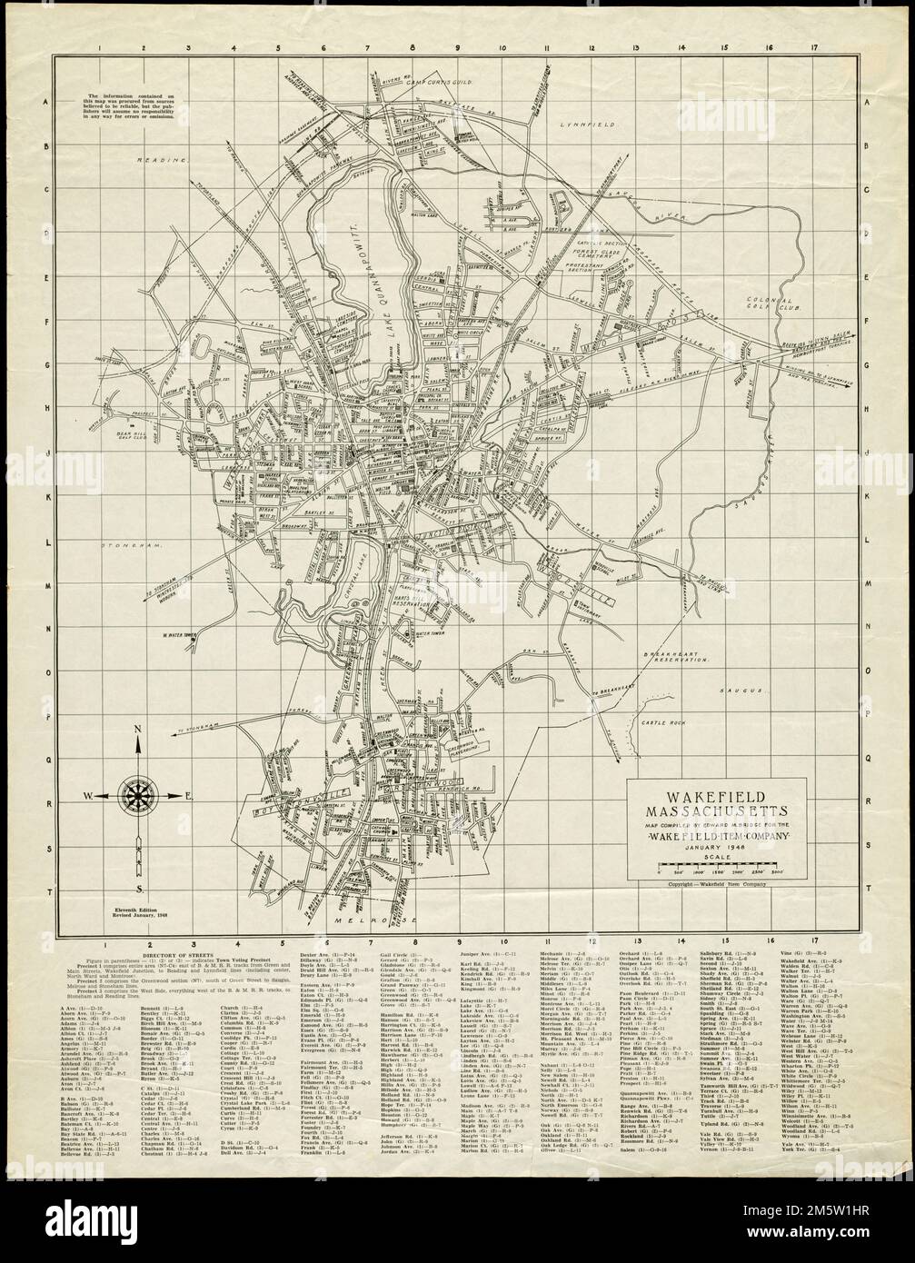 Wakefield, Massachusetts. Map depicts entire town of Wakefield in 1948 ...