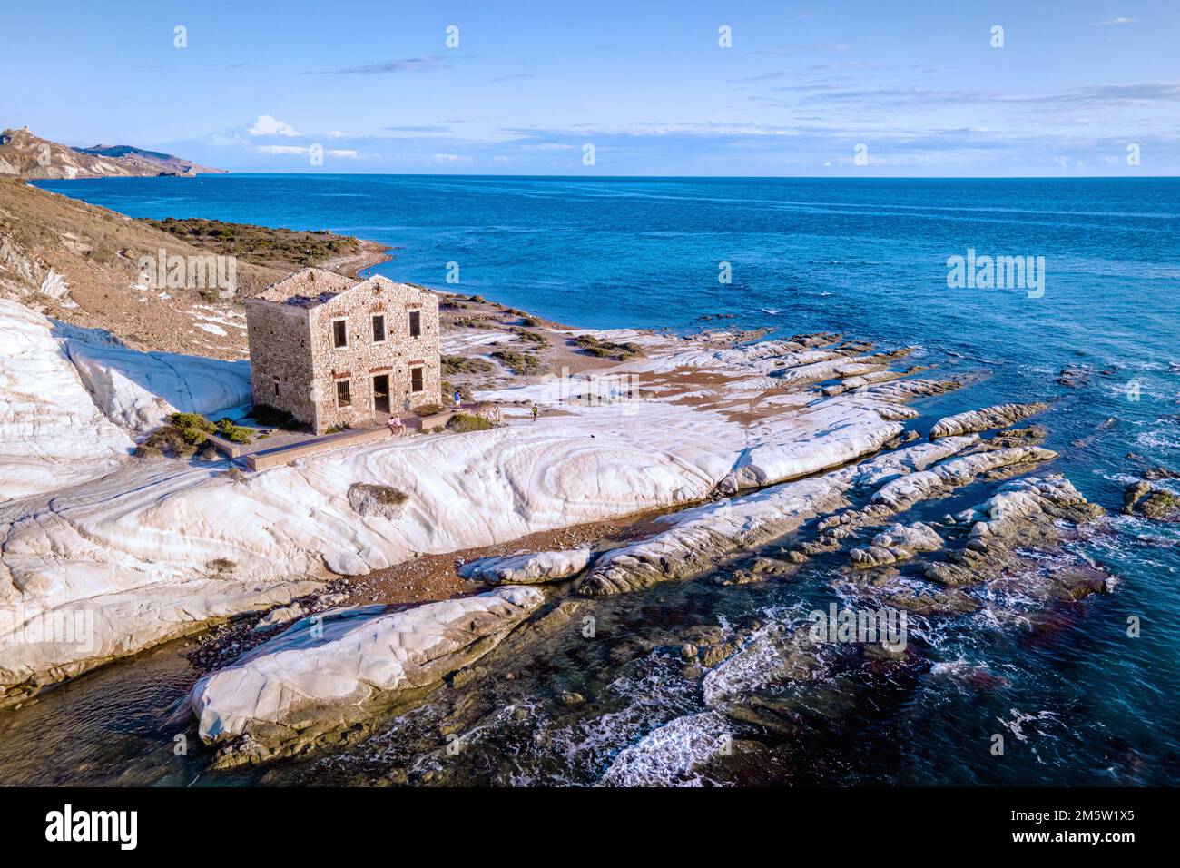 Punta Bianca, Agrigento in Sicily Italy White beach with old ruins of ...