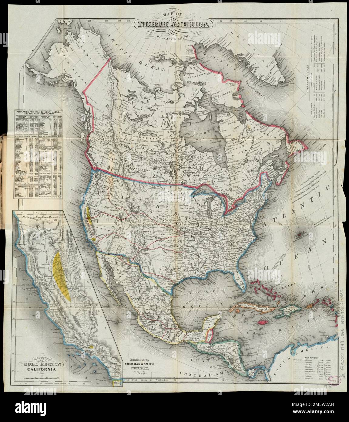 Map of North America. Shows Indian tribal areas, roads, ship routes and ...