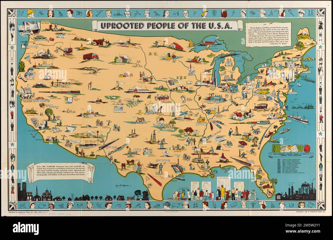 Uprooted people of the U.S.A.. Pictorial map showing movements of the U ...