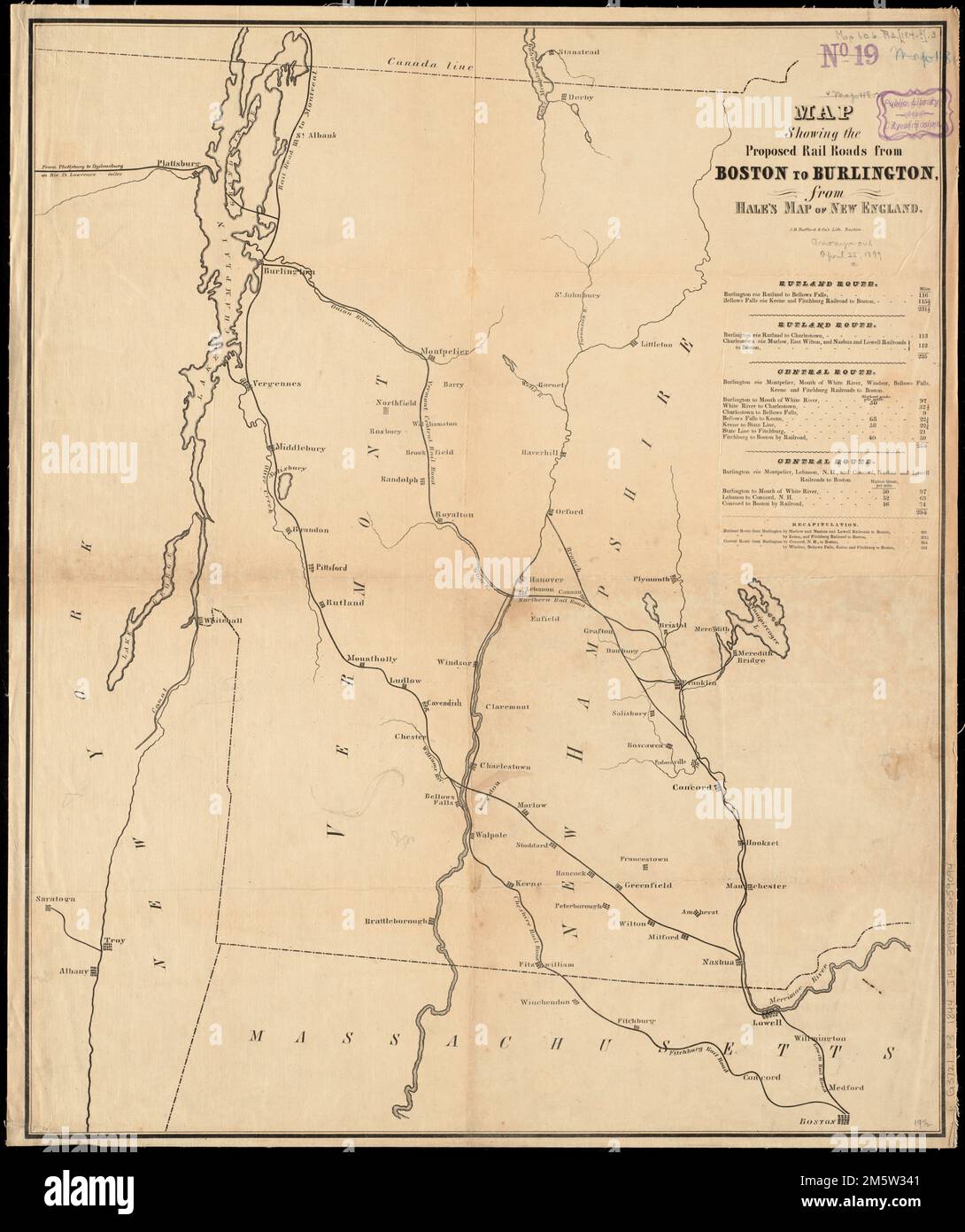 Map showing the proposed rail roads from Boston to Burlington, from ...