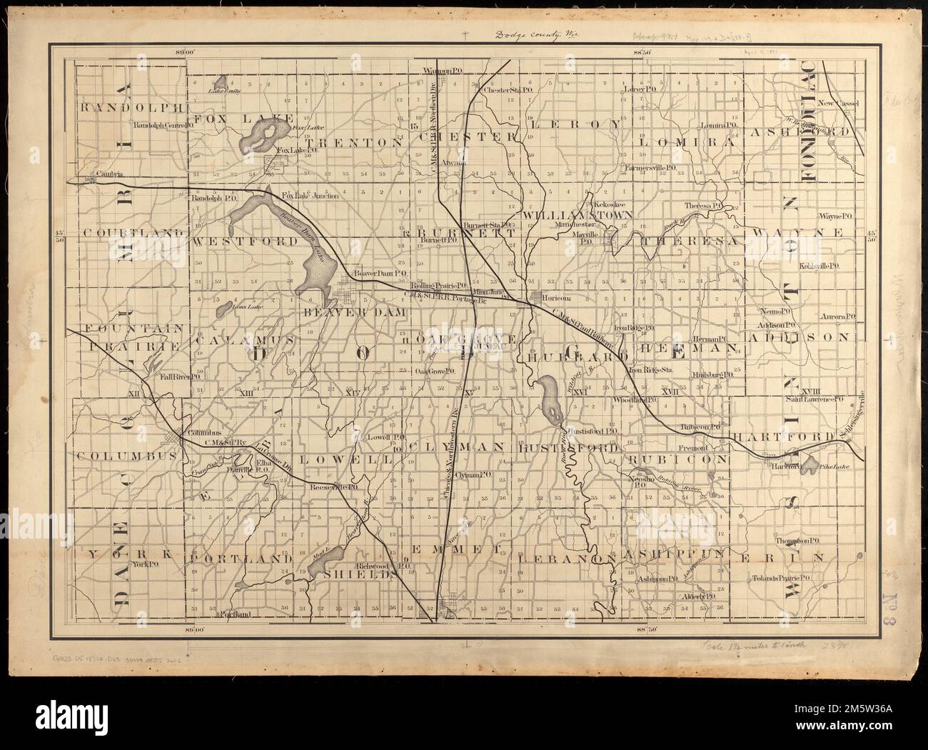 Dodge County, Wis.. Title in manuscript in upper margin. Manuscript map ...
