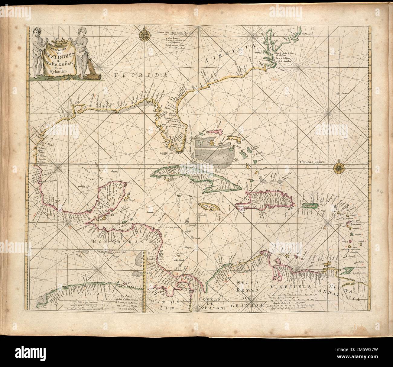 Pascaerte van Westindien de Vaste Kusten en de Eylanden. Depths shown ...