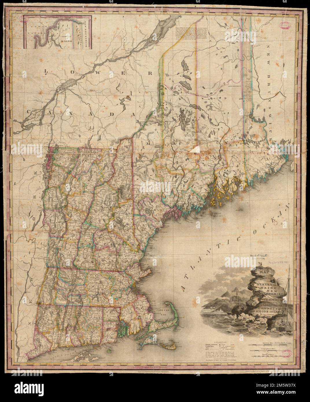 Map of the states of Maine, New Hampshire, Vermont, Massachusetts ...