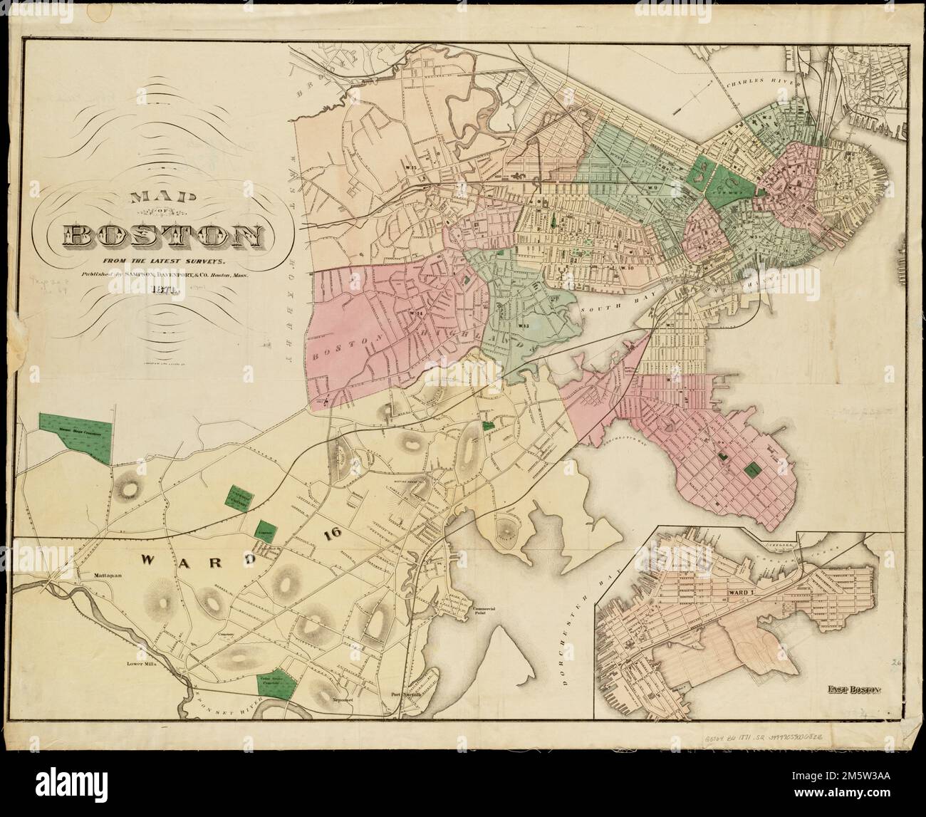 Map of Boston from the latest surveys. Oriented with north toward the ...