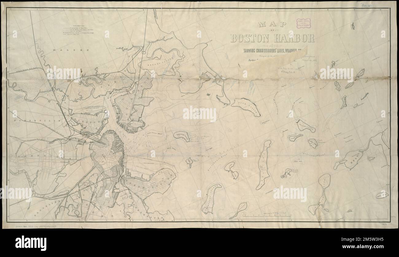 Map of Boston Harbor : showing commissioners' lines, wharves &c. Relief ...