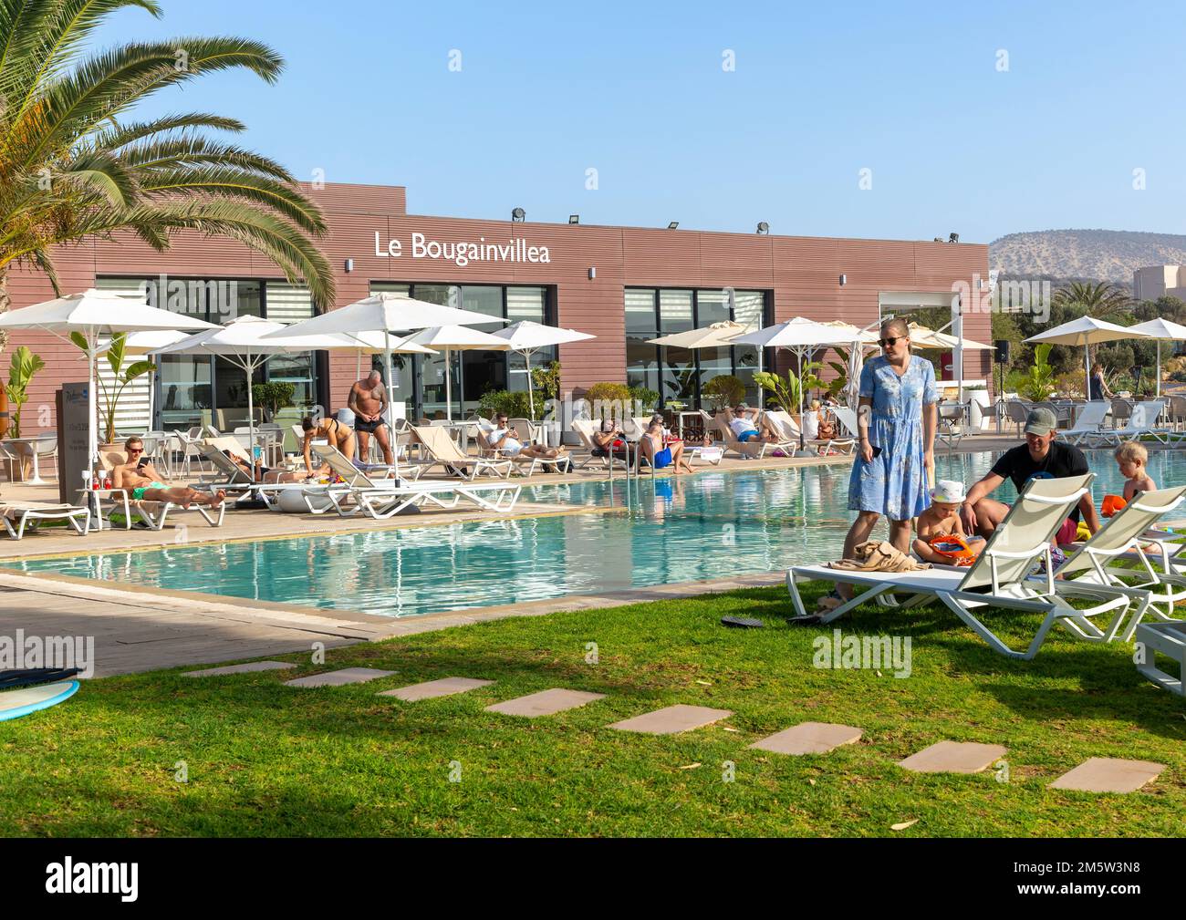 Tourists swimming pool, Radisson Blu Resort, Taghazout Bay Surf Village ...