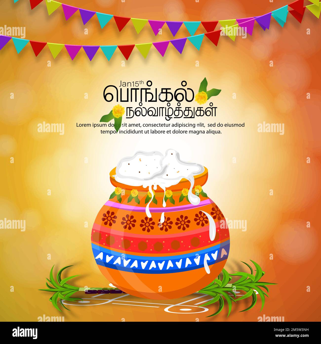 Happy Pongal religious festival of South India celebration background ...