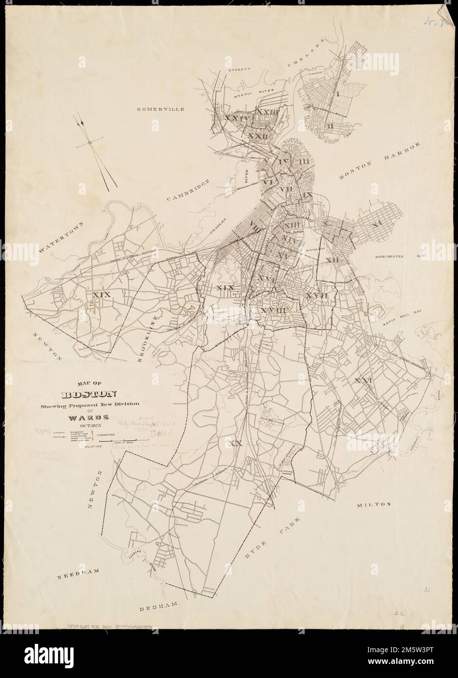 Map of Boston showing proposed new division of wards Oct. 1875 ...