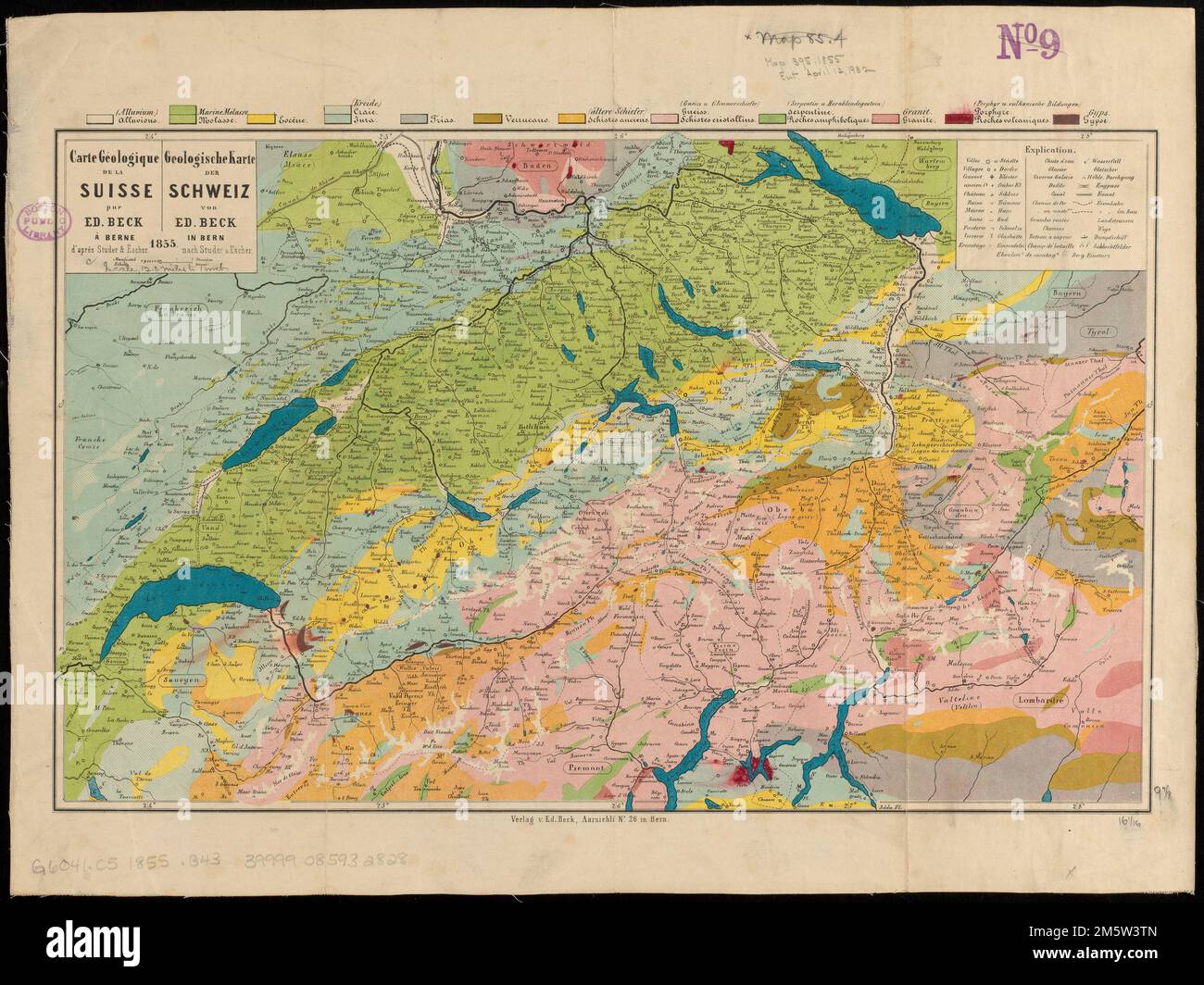 Carte geologique de la Suisse = Geologische karte der Schweiz. In French and German ...