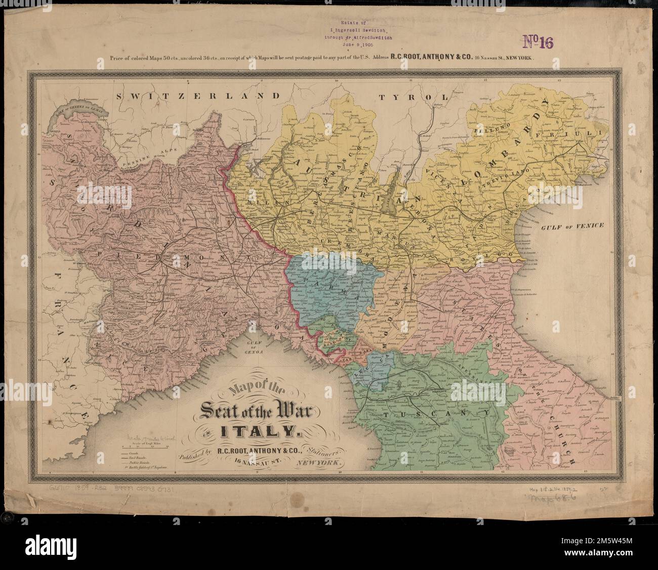 Map of the seat of the war in Italy. Relief shown by hachures. Also ...