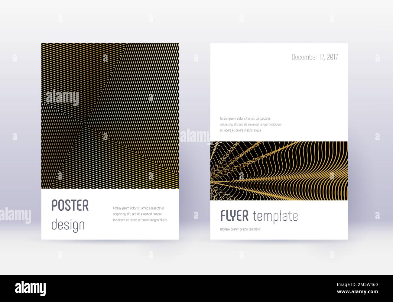 Minimalistic cover design template set. Gold abstract lines on black ...