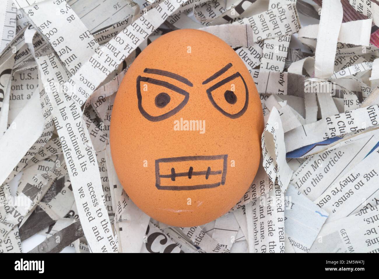 egg face angry on newspapers recycle Stock Photo - Alamy