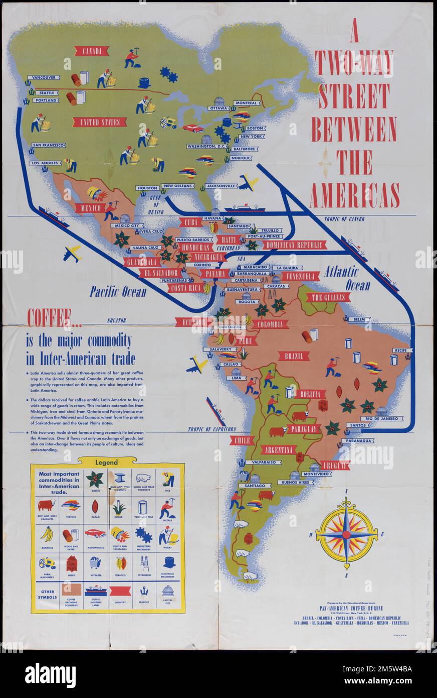 A two-way street between the Americas. Pictorial map of the Americas ...