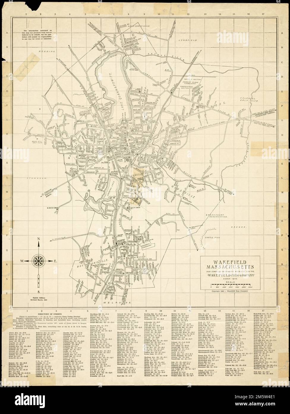 Wakefield, Massachusetts. Map depicts entire town of Wakefield in 1942 ...