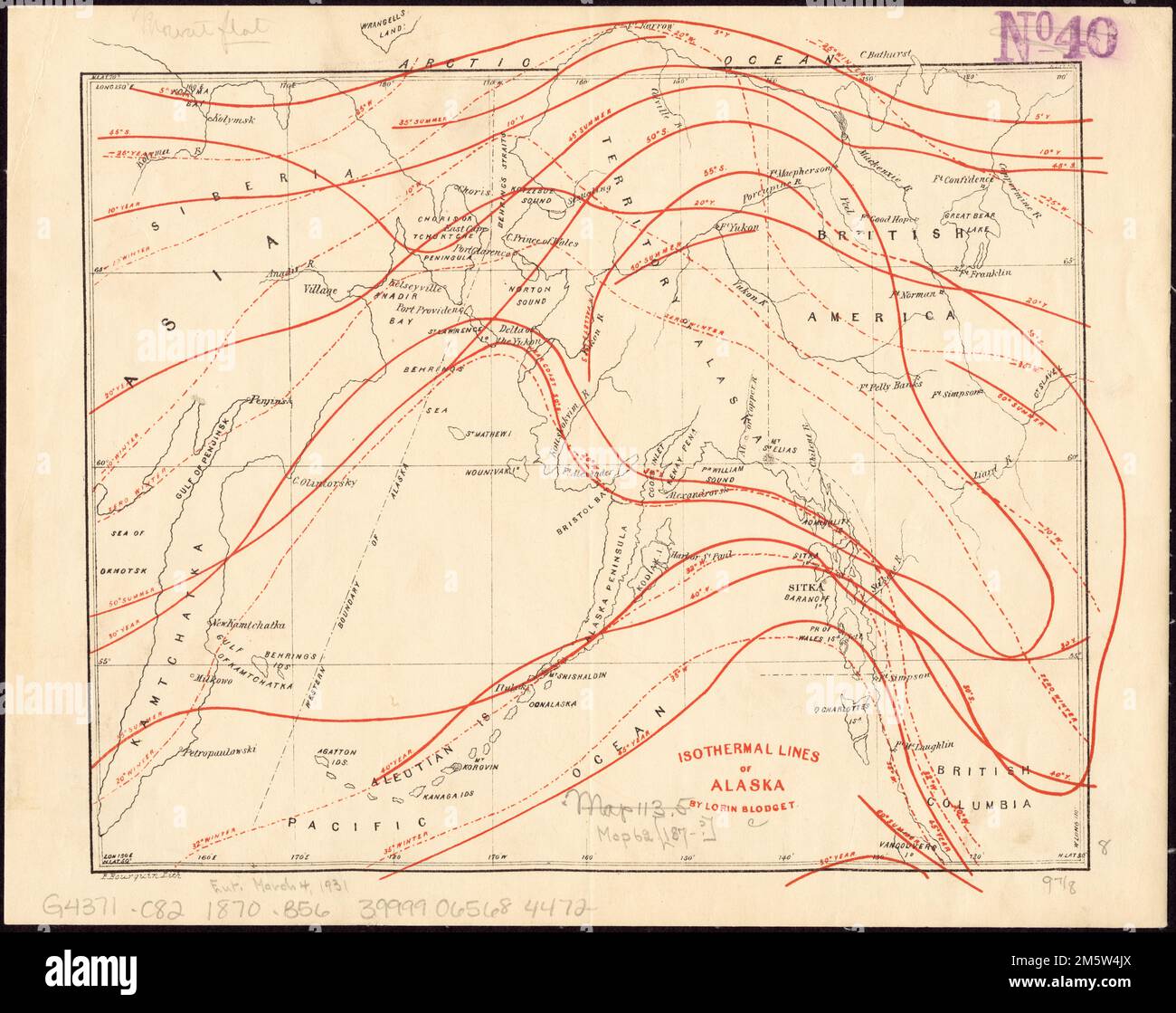 Isothermal lines of Alaska. Relief shown by hachures.... , Alaska Stock ...