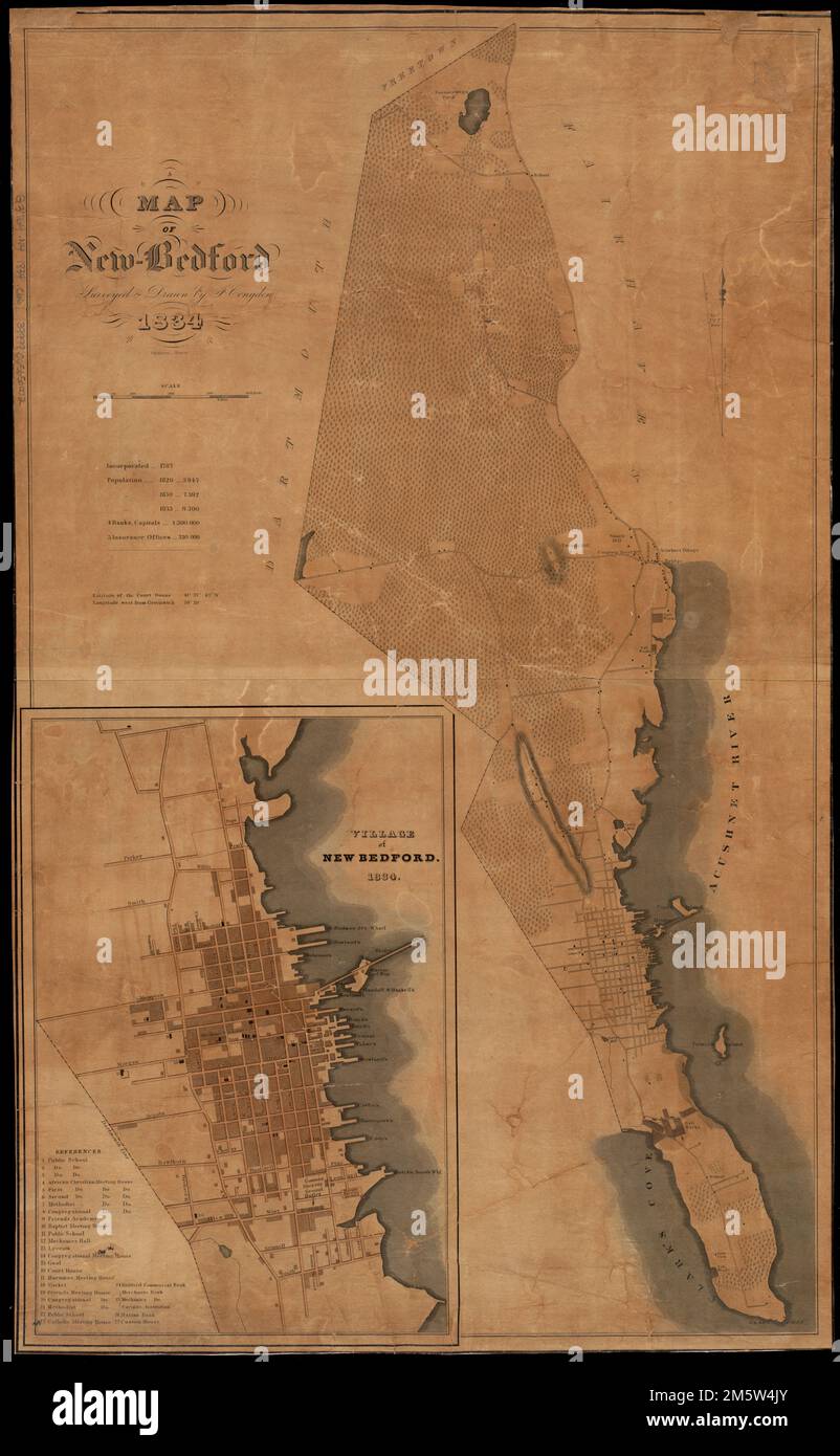 Map of New Bedford. Relief shown by hachures. Inset: Village of New ...