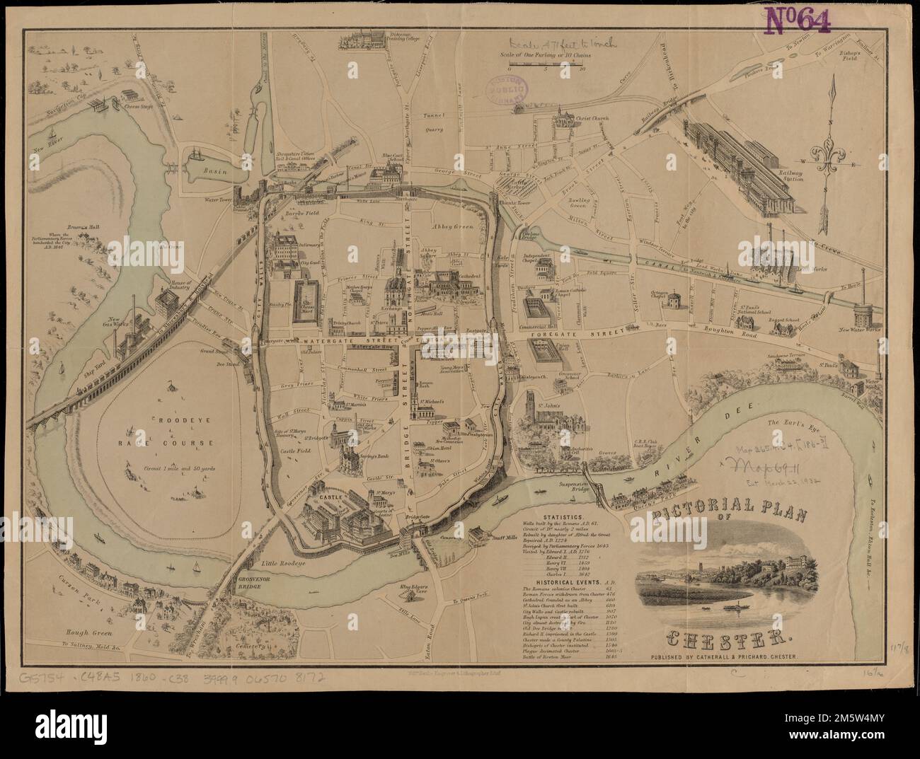 Pictorial plan of Chester. Relief shown pictorially. Notable buildings ...