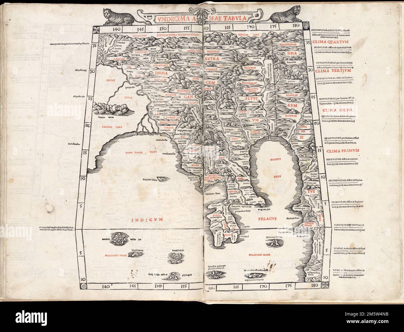 Undecima Asiae tabula. Map of land east of the Ganges. The map shows ...