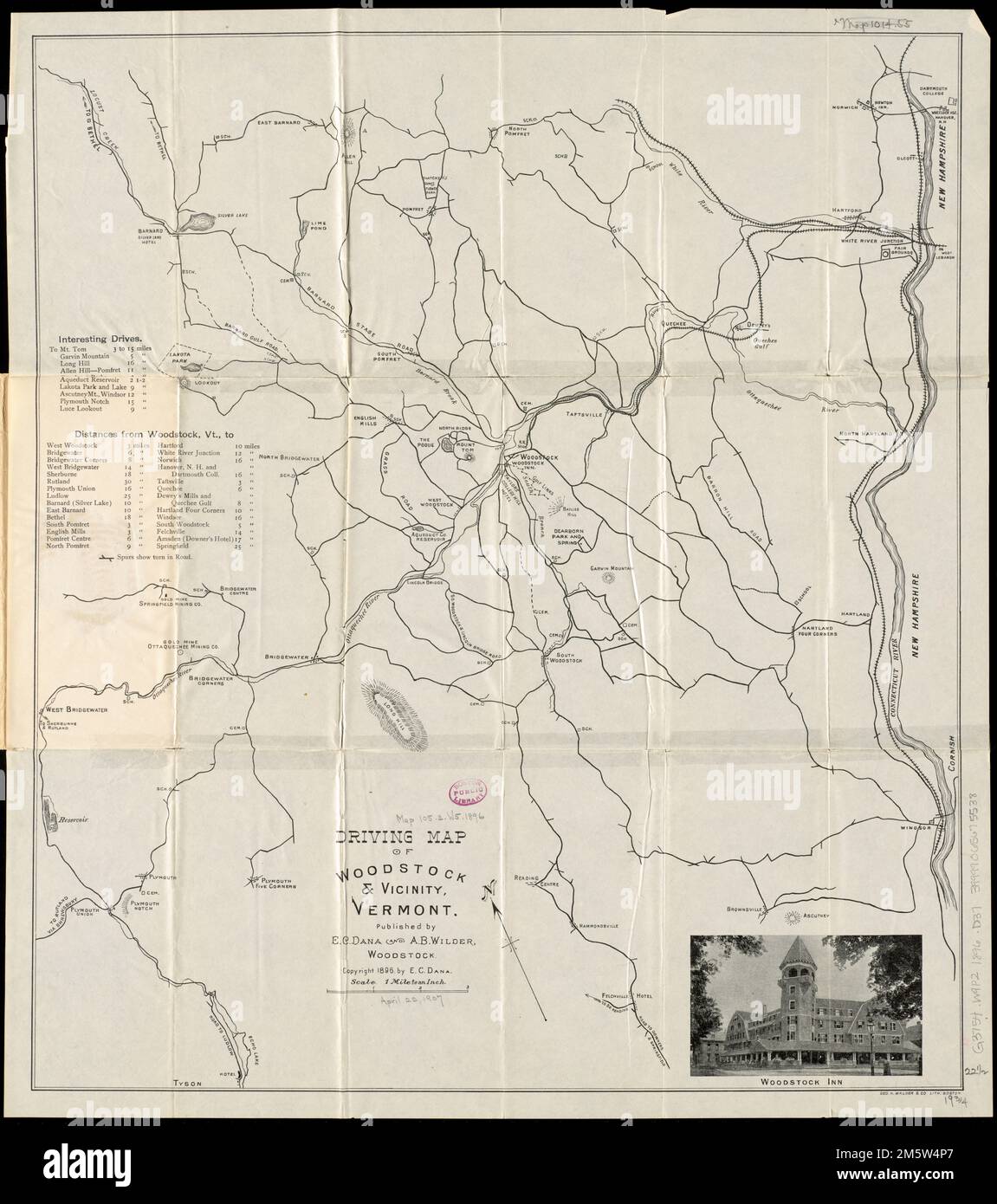 Driving map of Woodstock & vicinity, Vermont. Shows roads, railroads ...