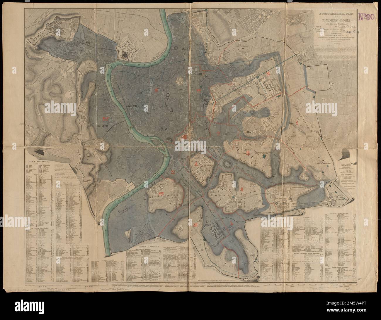 A topographical plan of modern Rome with the new additions. Relief ...