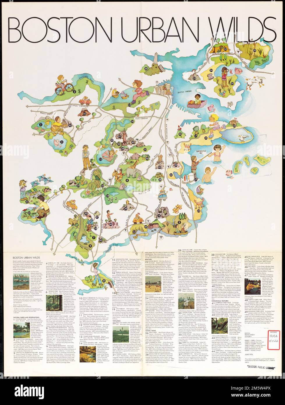 Boston urban wilds. Shows places and activities pictorially. Includes ...