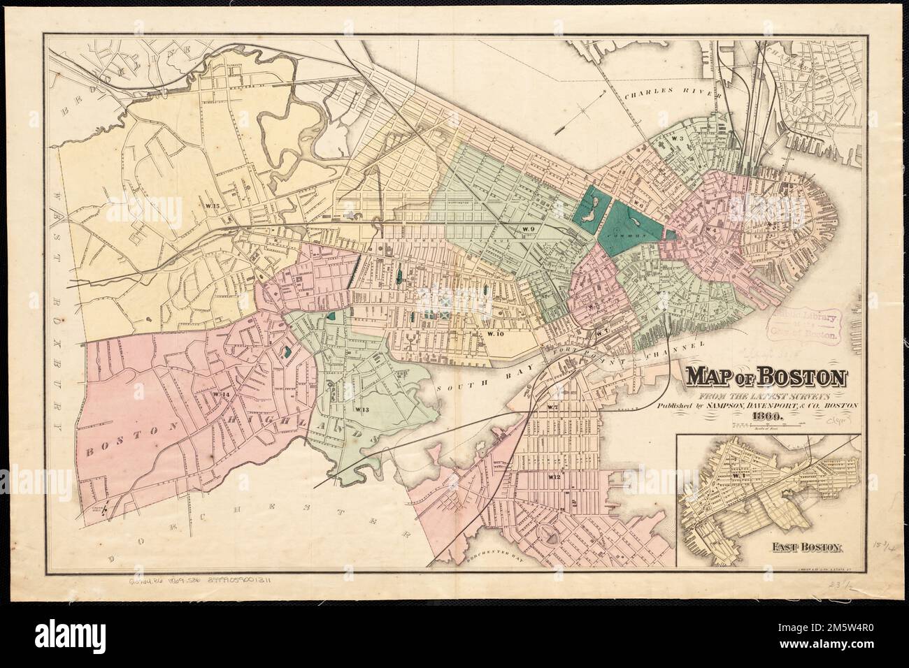Map of Boston from the latest surveys. Relief shown by hachures ...