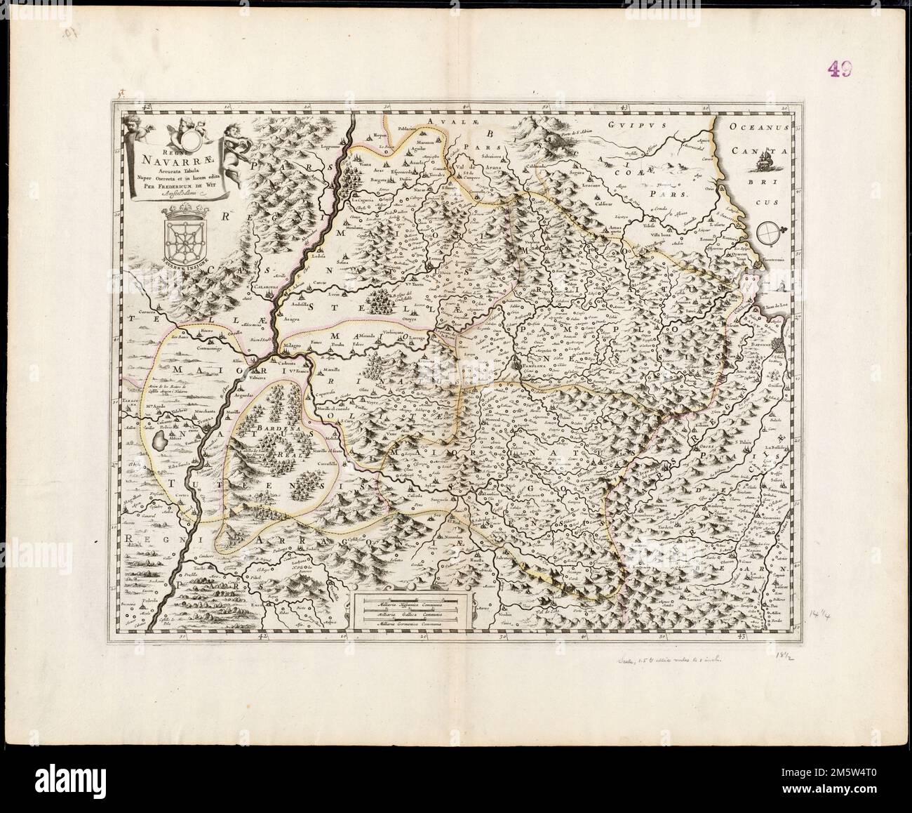 Regni Navarrae accurata tabula. Map of the Kingdom of Navarre. Relief ...