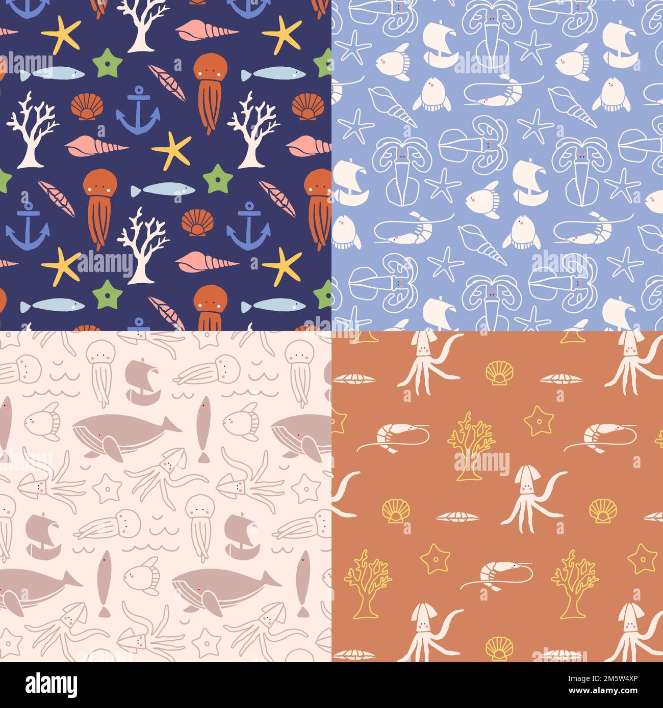 Underwater animals seamless pattern set vector Stock Vector Image & Art - Alamy