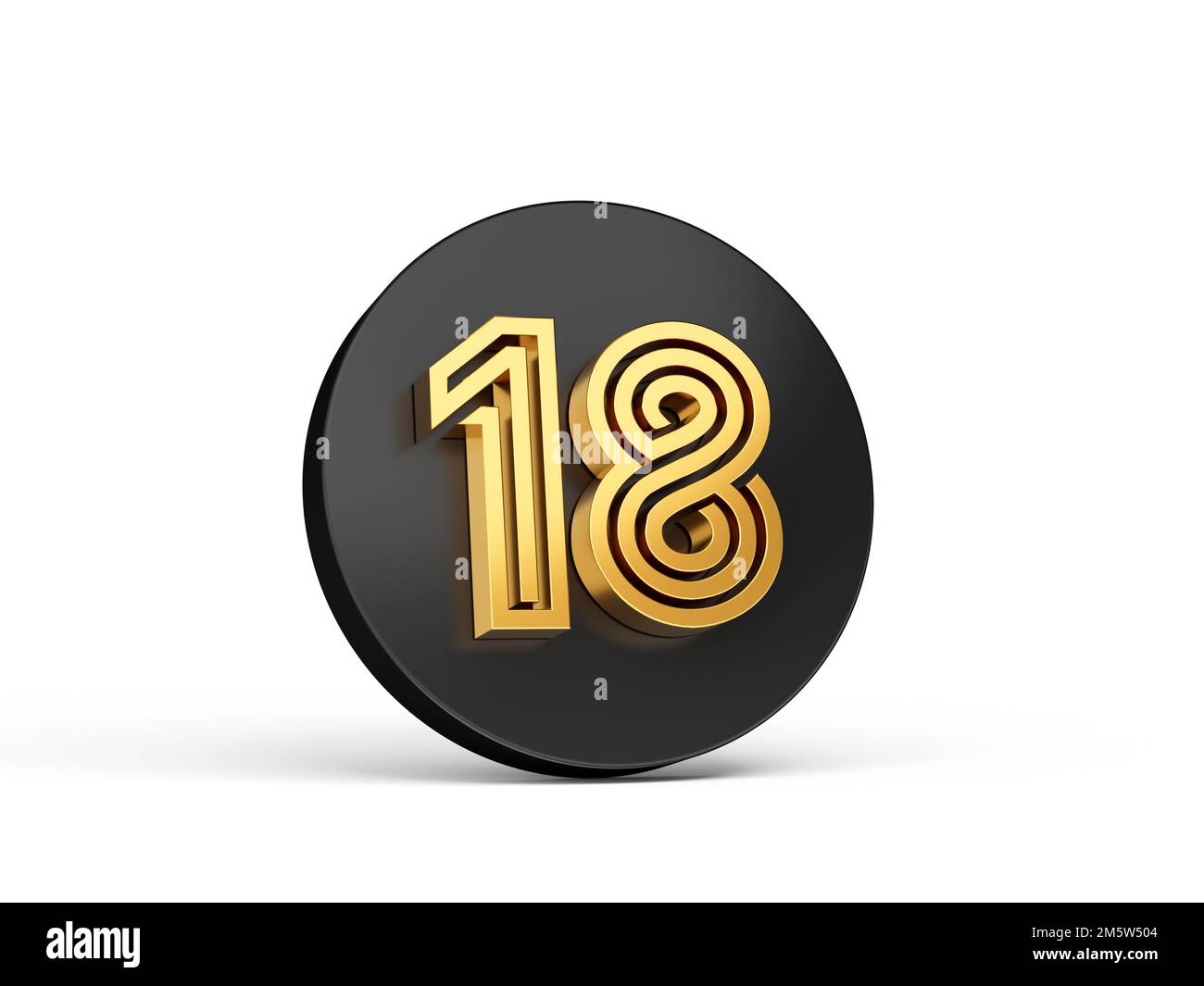 A 3d rendered illustration of a gold eighteen number icon on white ...
