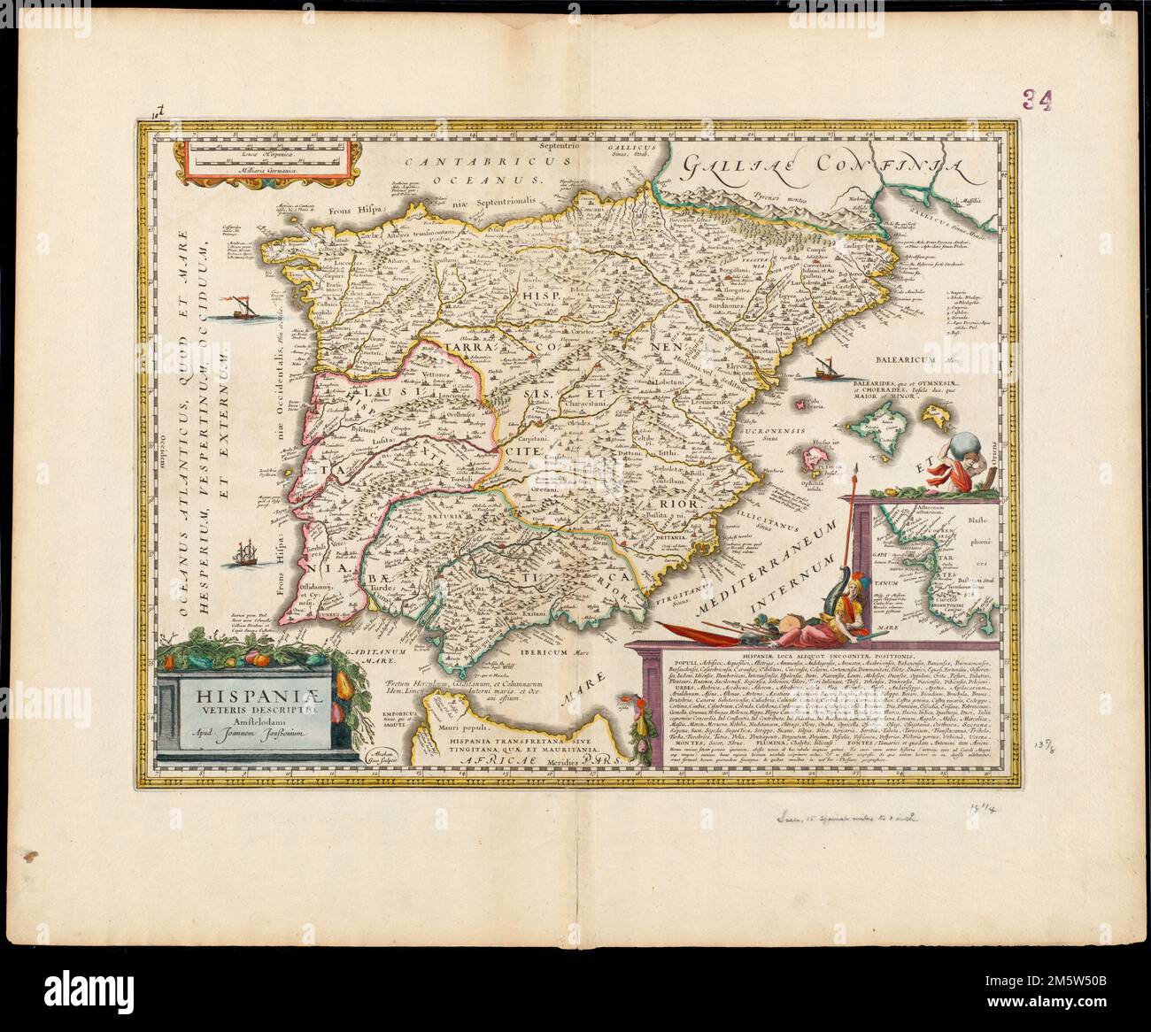 Hispaniae veteris descriptio. Map of the Iberian peninsula. Relief ...