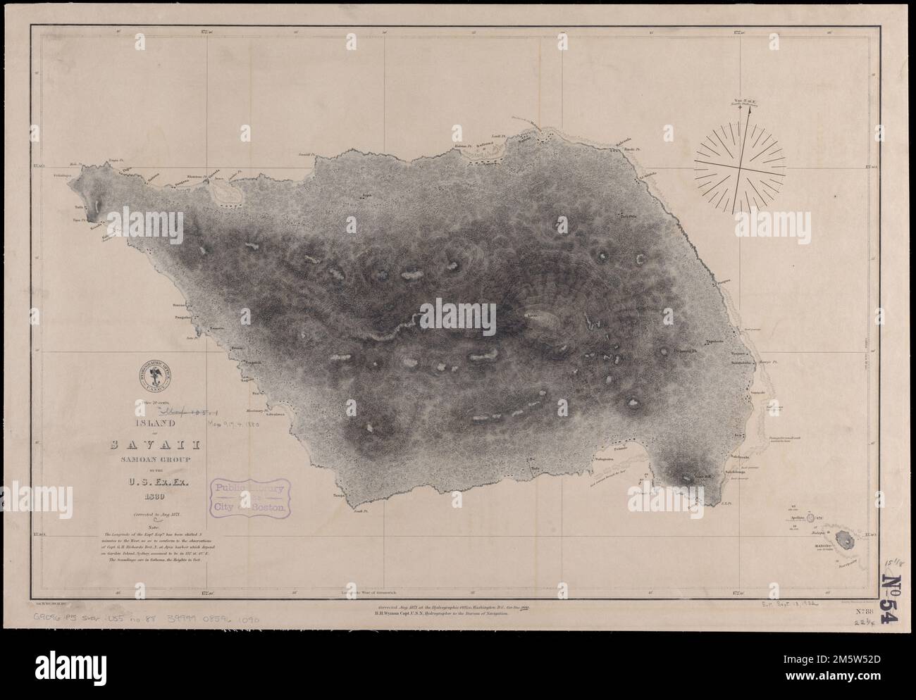 Island of Savaii, Samoan Group. Relief shown by hachures and spot ...