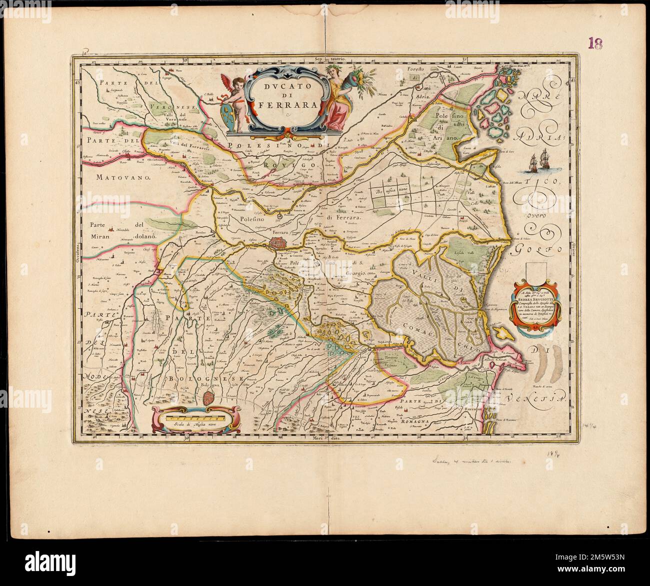 Ducato di Ferrara. Map of the Ferrara region in northern Italy. Relief ...