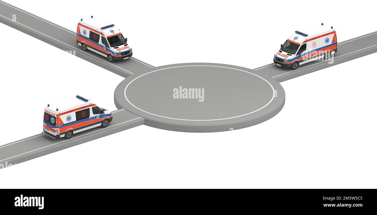 template area where ambulance cars drive from different directions. 3d ...