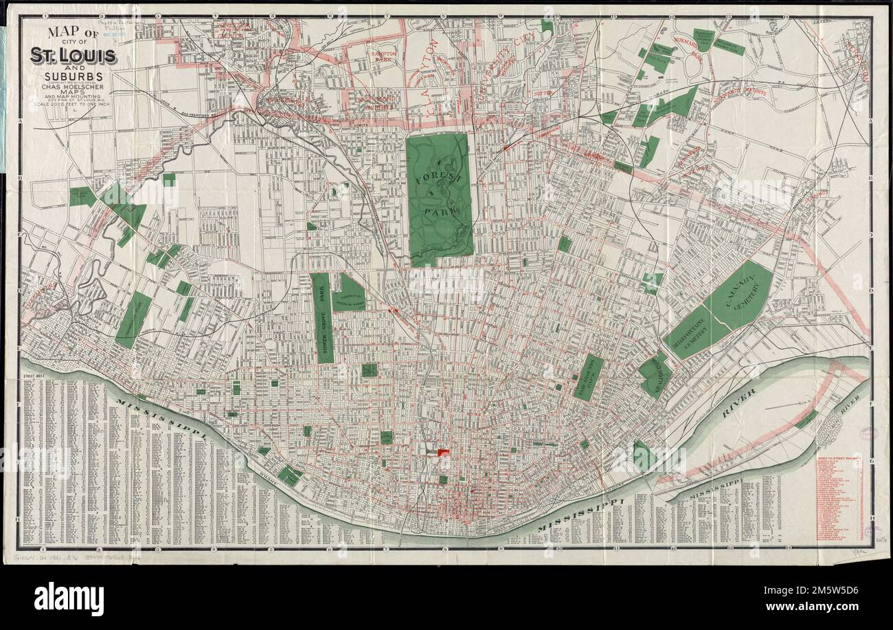 Map of city of St. Louis and suburbs. Includes indexes. "Showing the ...