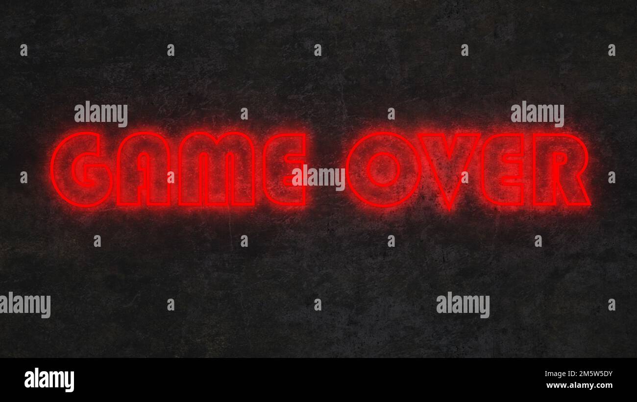 red neon text game over on black concrete wall. 3d rendering Stock ...