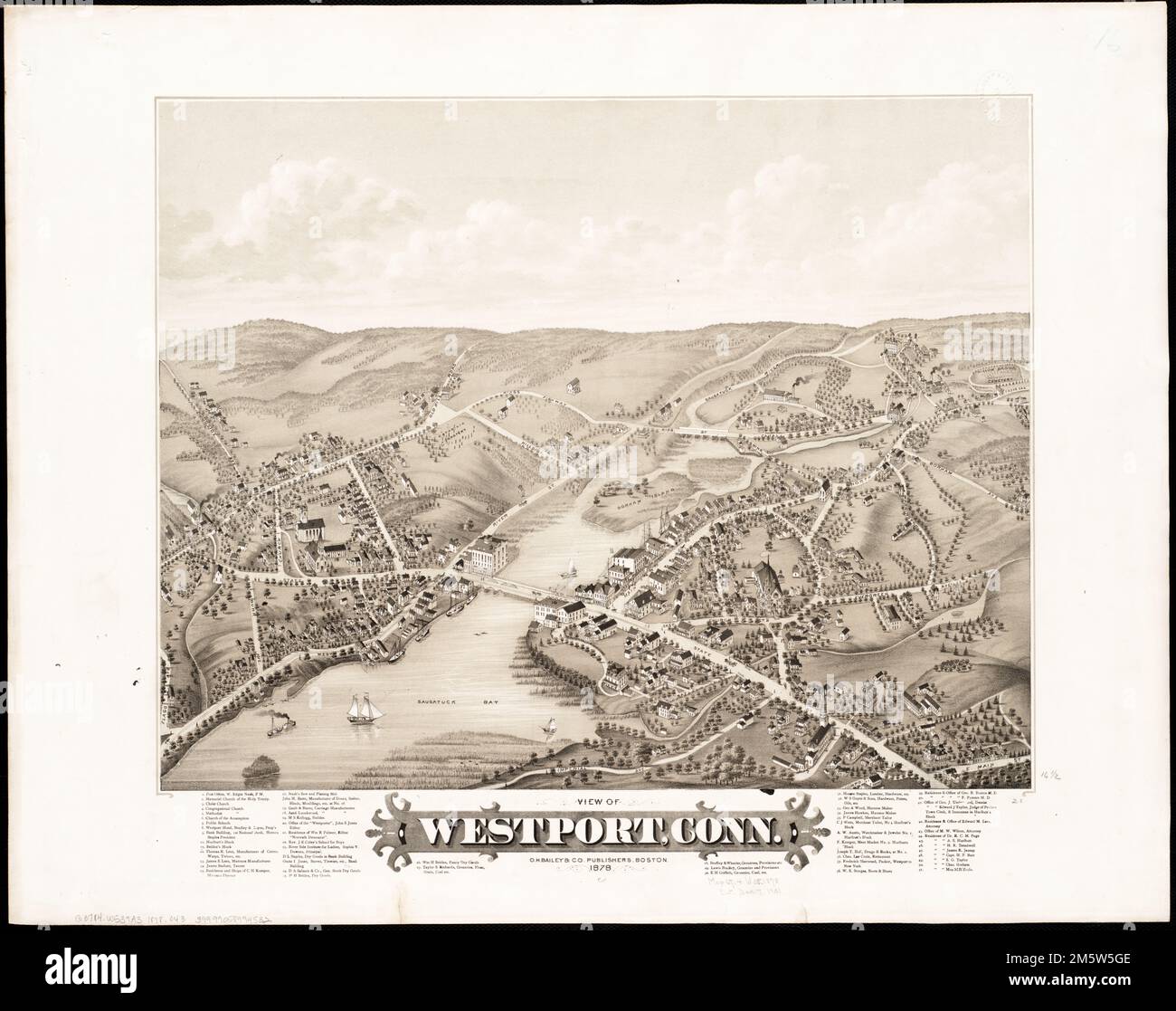 View of Westport, Conn : 1878. Bird's-eye view. Indexed for points of ...