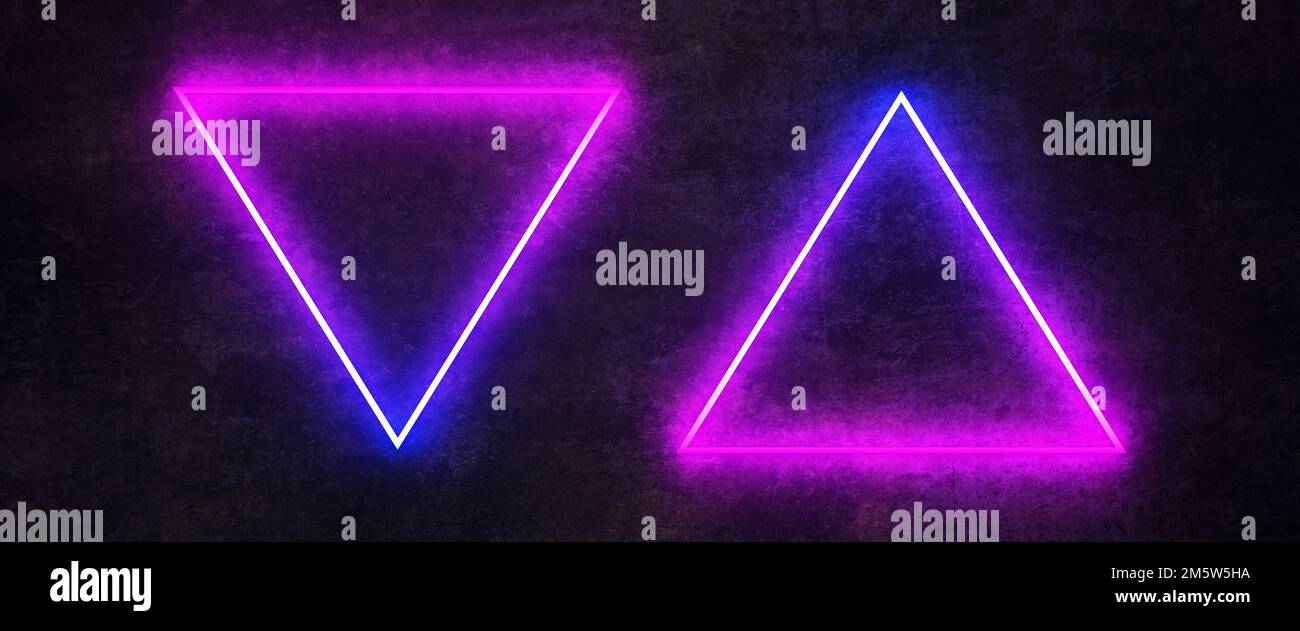 two neon triangle on black wall. 3d rendering Stock Photo - Alamy
