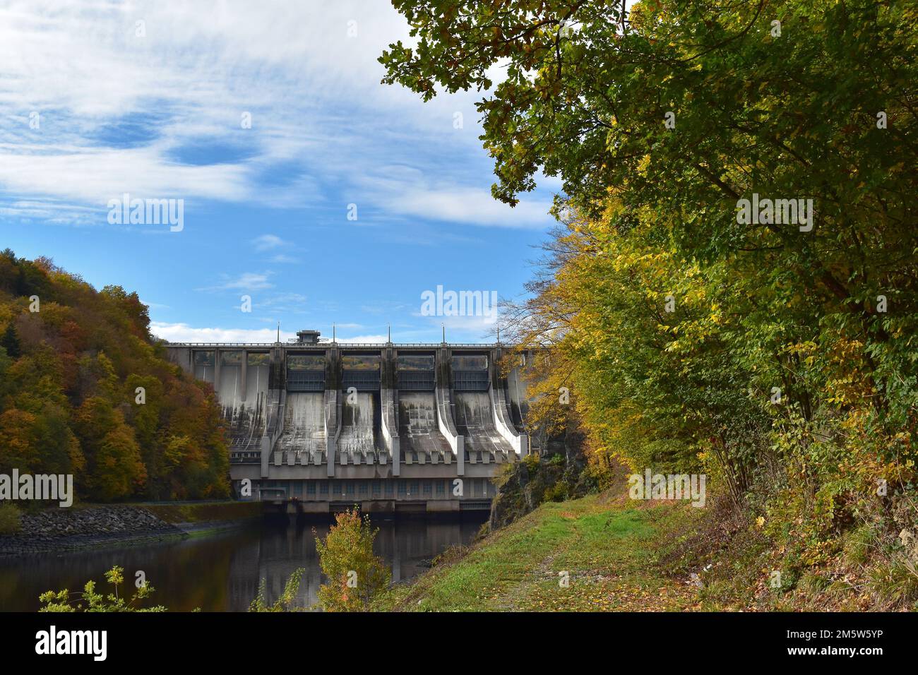Slapy Dam, view from below from the Vltava River, autumn nature, Czech ...