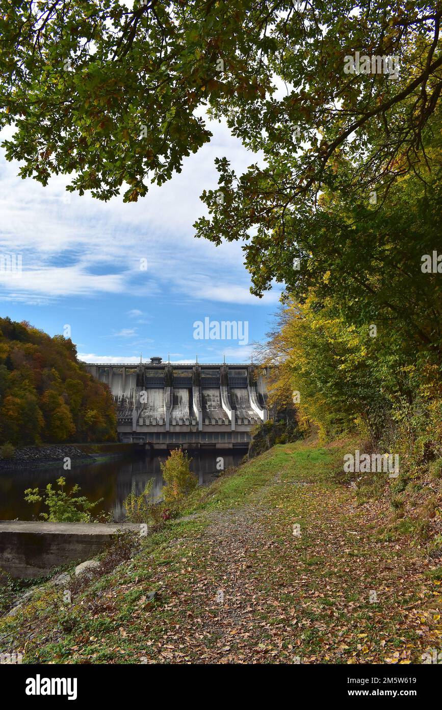 Slapy Dam, view from below from the Vltava River, autumn nature, Czech ...