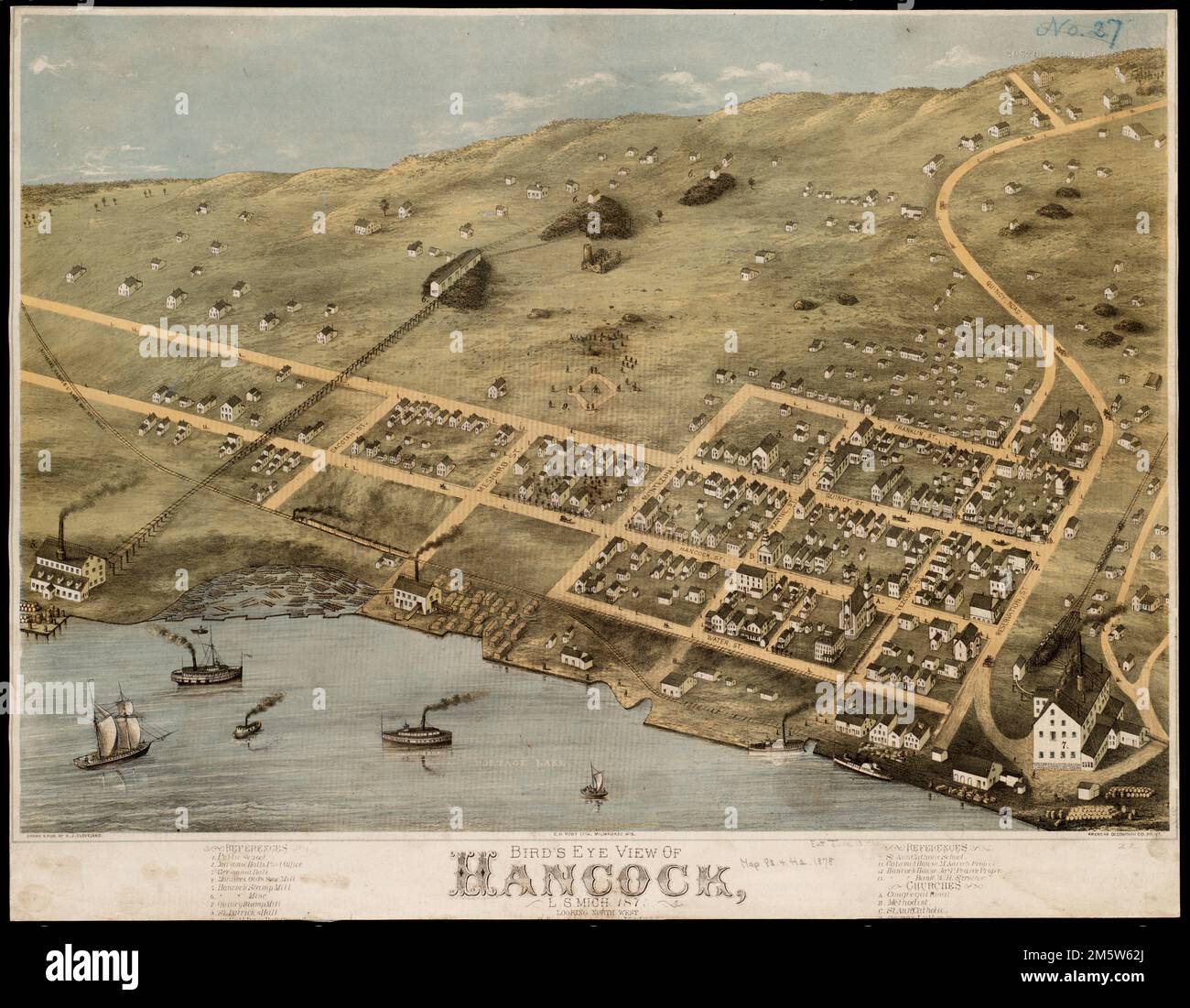 Bird's eye view of Hancock, L.S. Mich, 1873 : looking north west ...