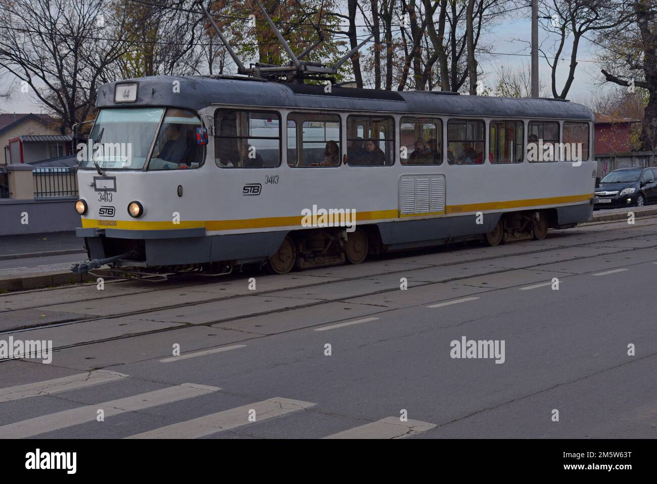 RATB Tatra T4R type vintage Tram in Bucharest, Romania Stock Photo - Alamy