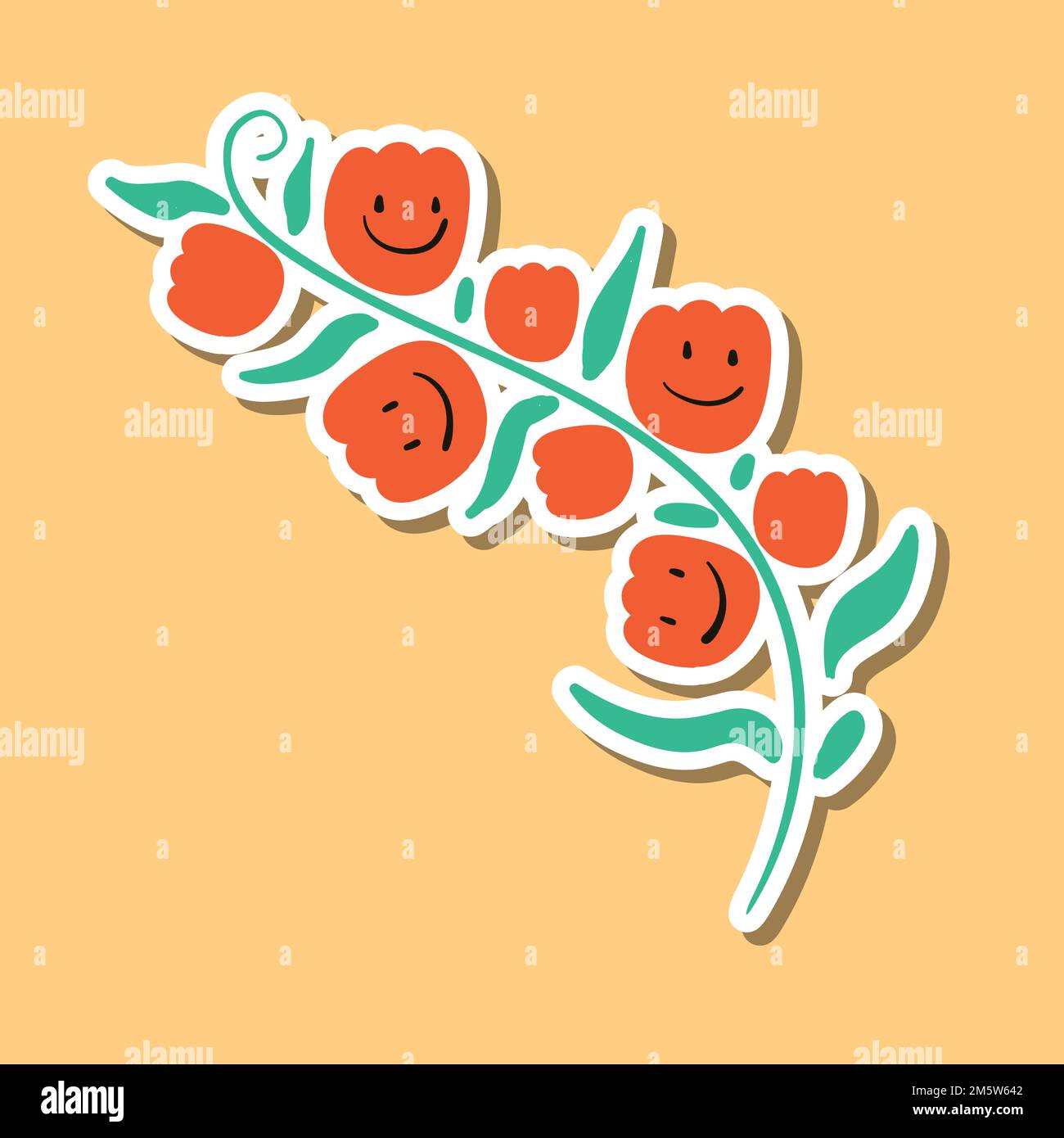 Cute smiling red flower sticker design element vector Stock Vector ...