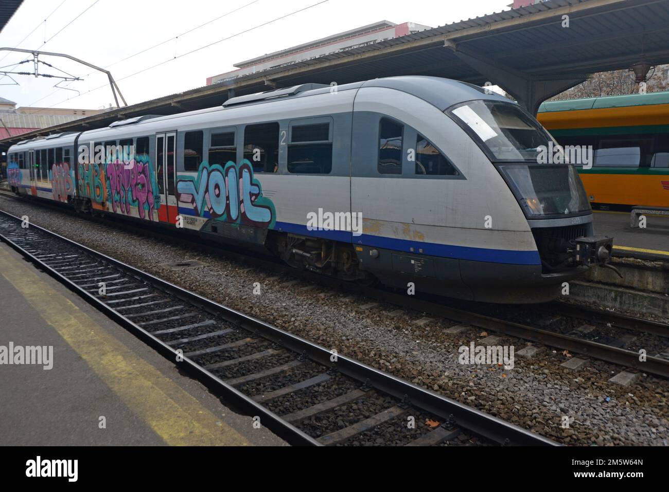 Siemens Desiro diesel multiple unit train of CFR Romania state railways at Gare Du Nord station ...
