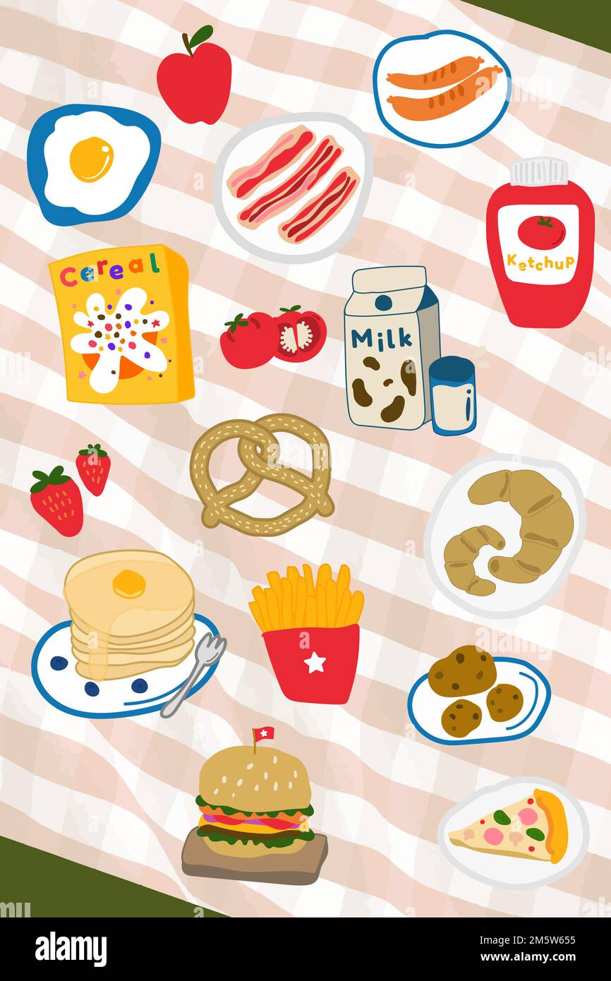 Cute food doodle sticker set vector Stock Vector Image & Art - Alamy