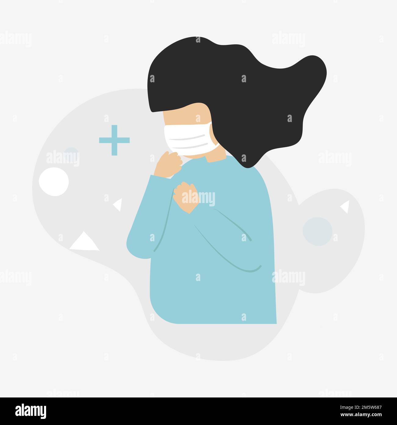 Covid 19 infected woman wearing face mask and coughing vector Stock ...