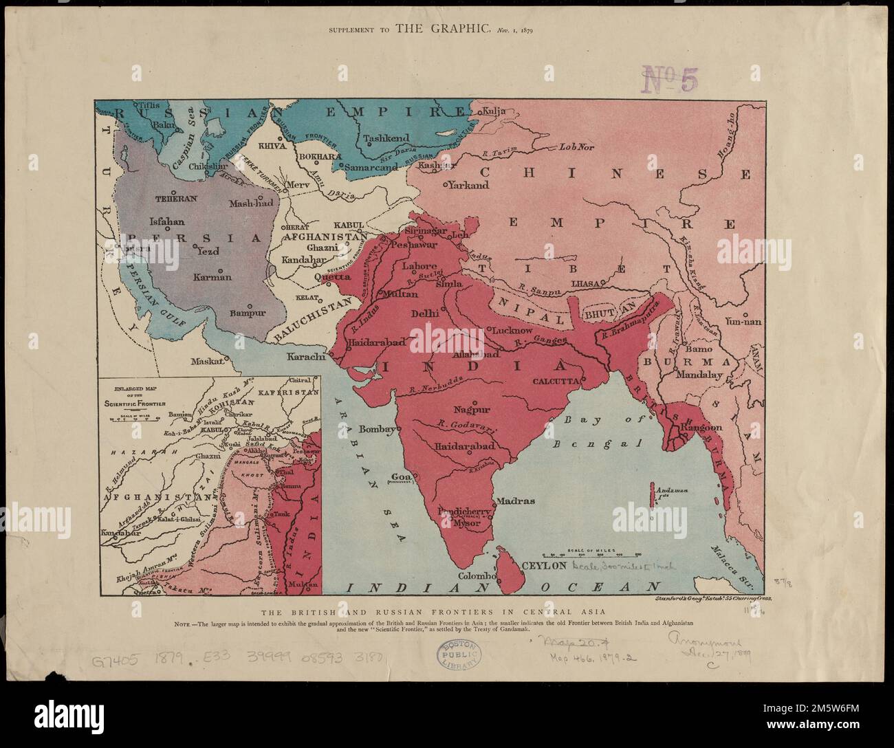 The British and Russian frontiers in Central Asia. Inset: Enlarged map ...